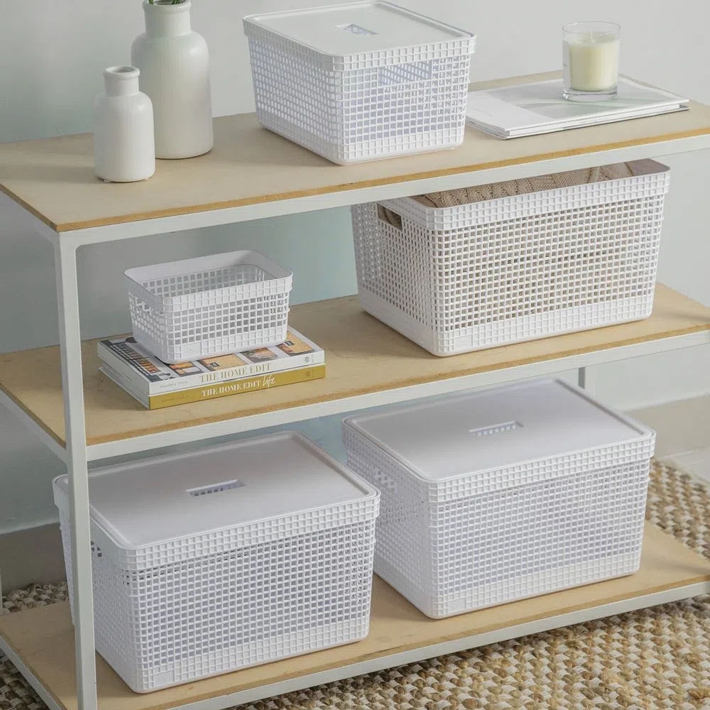 CESTO GRID COM TAMPA 20 LITROS 22,2 X 28 X 38 CM BRANCO OCEANO FECHADO CG 350 - Cesto Grid com ...