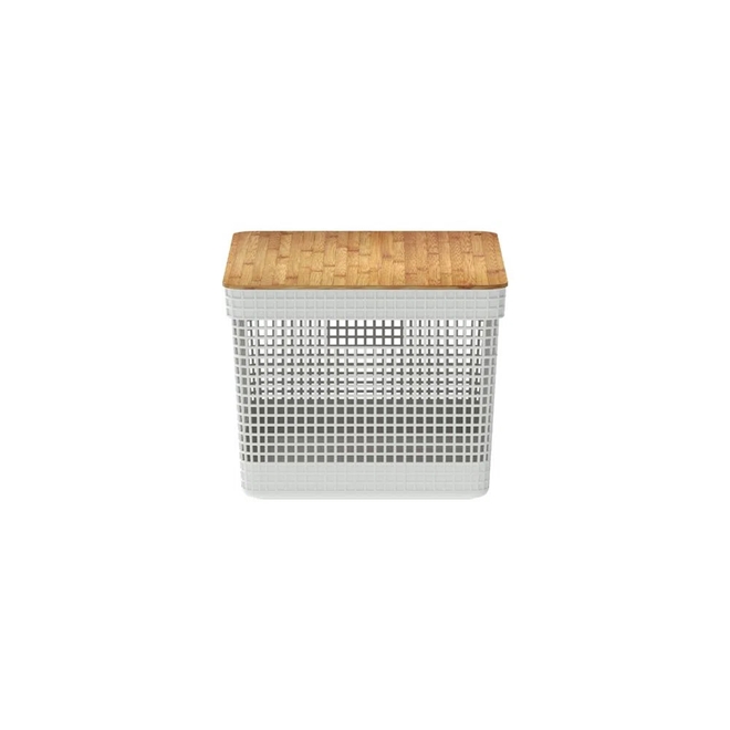 CESTO GRID COM TAMPA DE BAMBU 20 LITROS BRANCO OCEANO FECHADO CG 355 - Cesto Organizador Grid ...